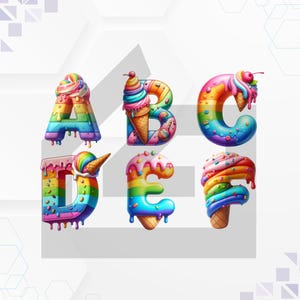 Rainbow Ice Cream Alphabet Clip Art PNG Bundle, Colorful Letters and ...