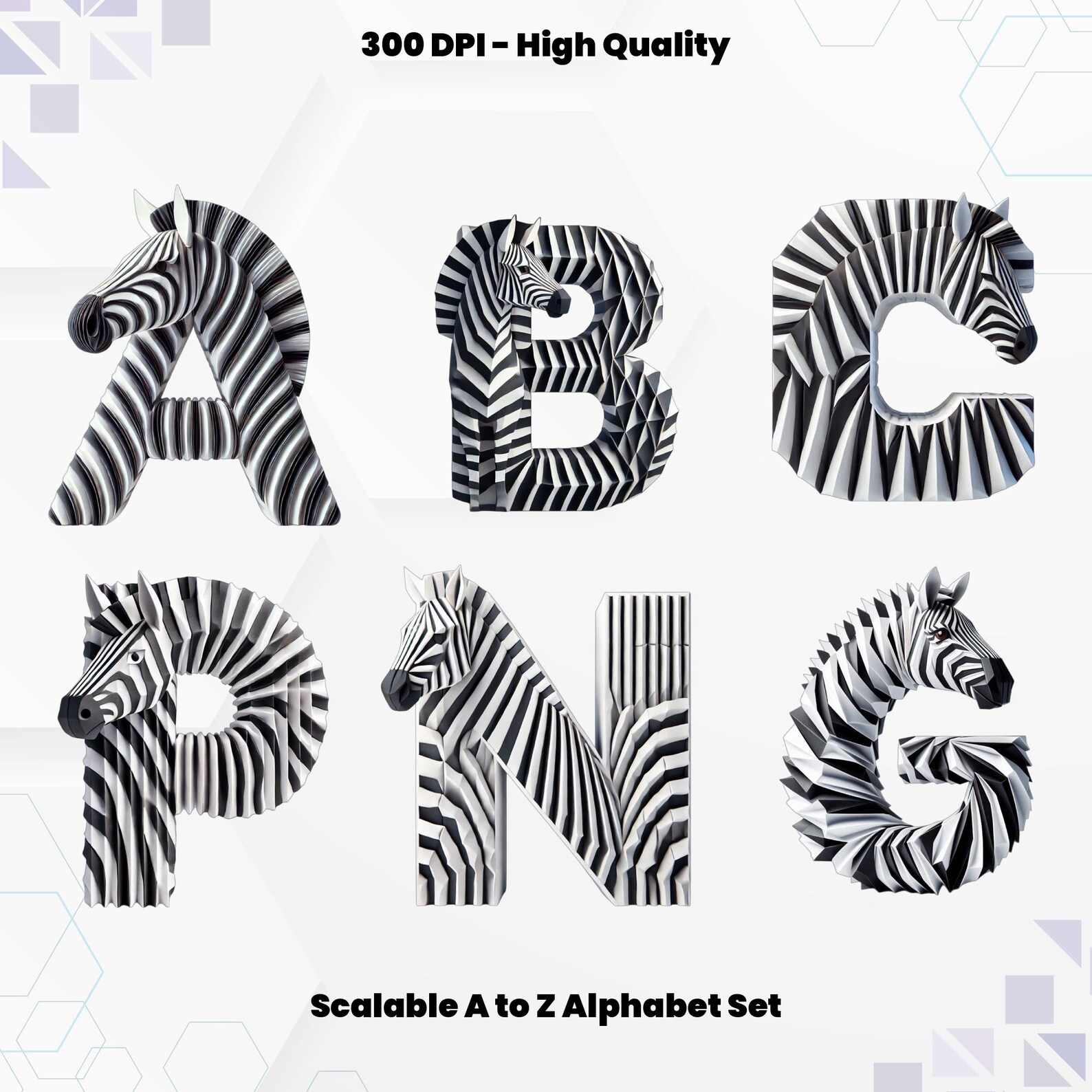Origami Zebra Alphabet and Numbers Set | Unique Sublimation PNG Clipart ...