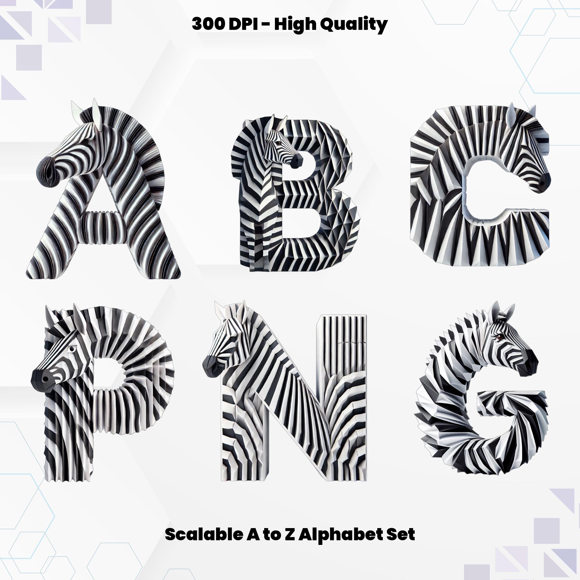 Origami Zebra Alphabet and Numbers Set | Unique Sublimation PNG Clipart ...