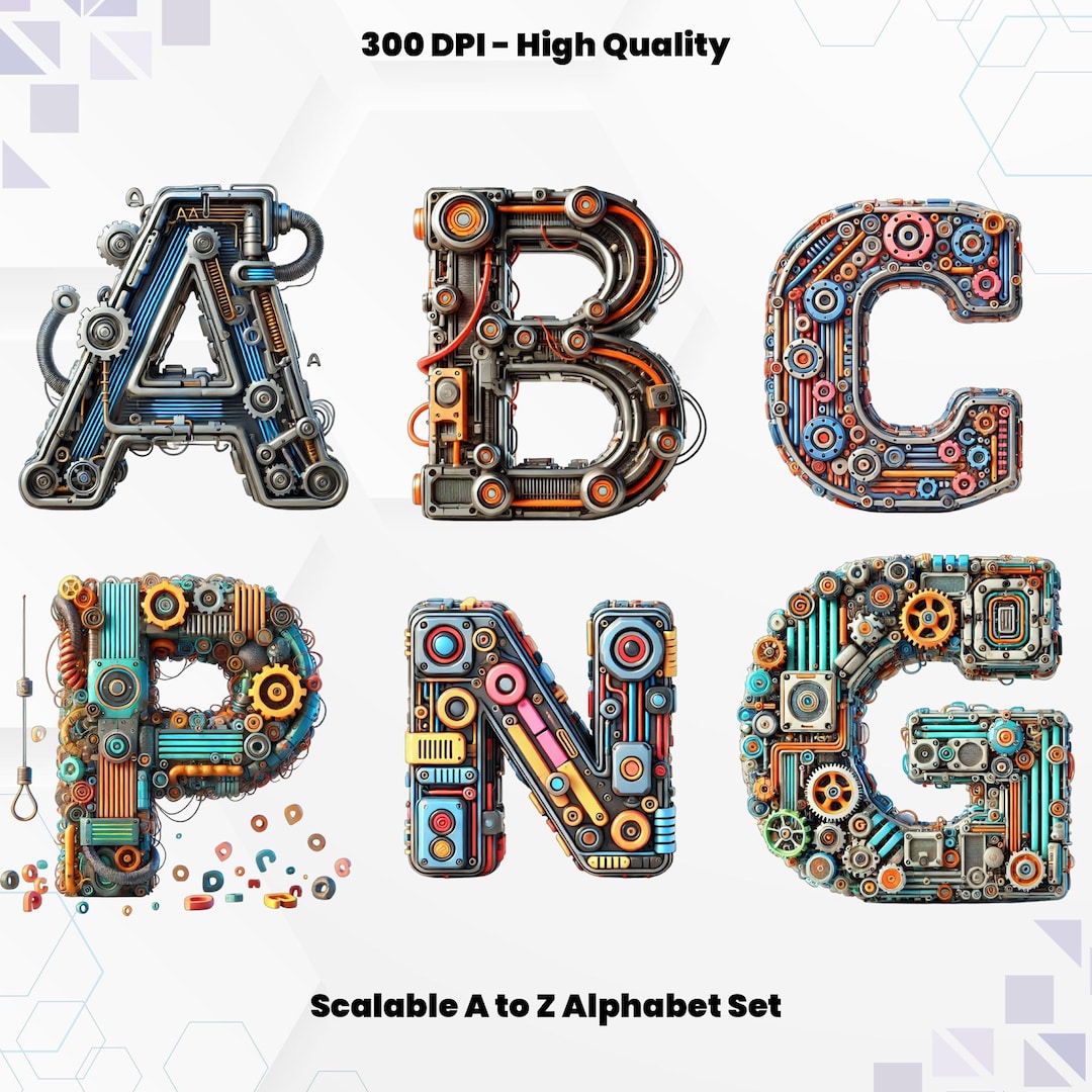Cartoon Engineering Alphabet Clip Art PNG Bundle, Mechanic Letters and ...