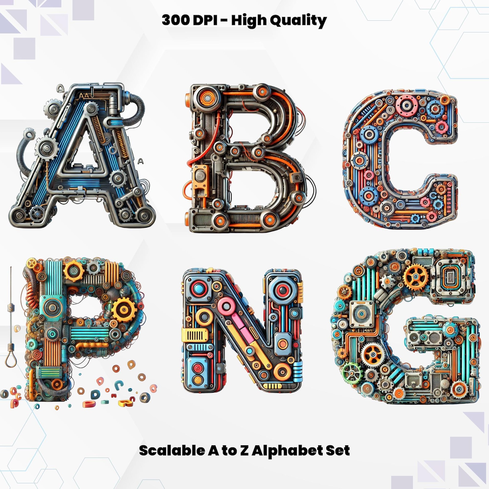 Cartoon Engineering Alphabet: Mechanic Font PNG Bundle (digital File ...