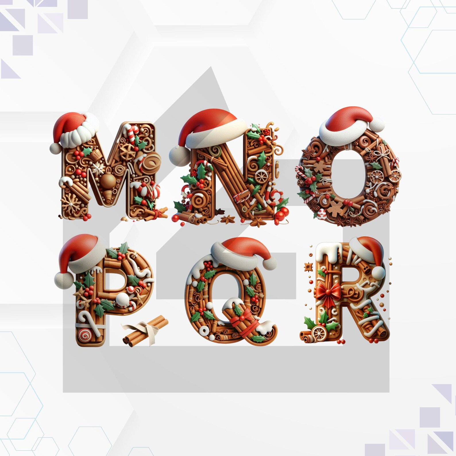Christmas Cookie Alphabet: Santa Hat Doodle Letters PNG (digital ...