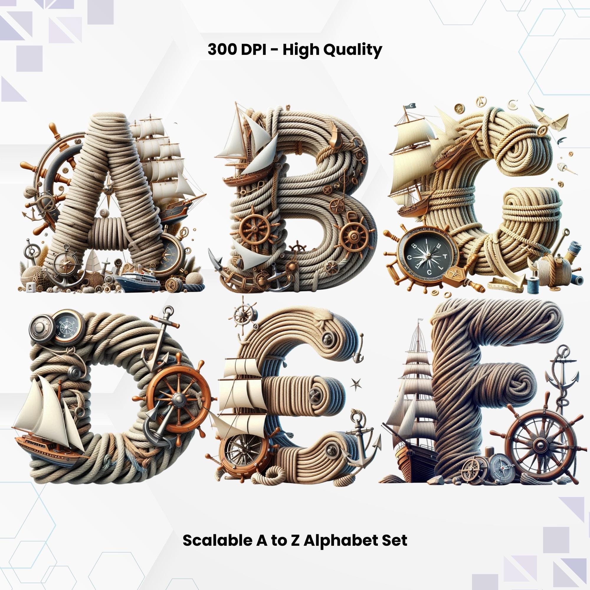 Sailor Rope Alphabet PNG: Marine Doodle Font, 3D Letters (digital ...