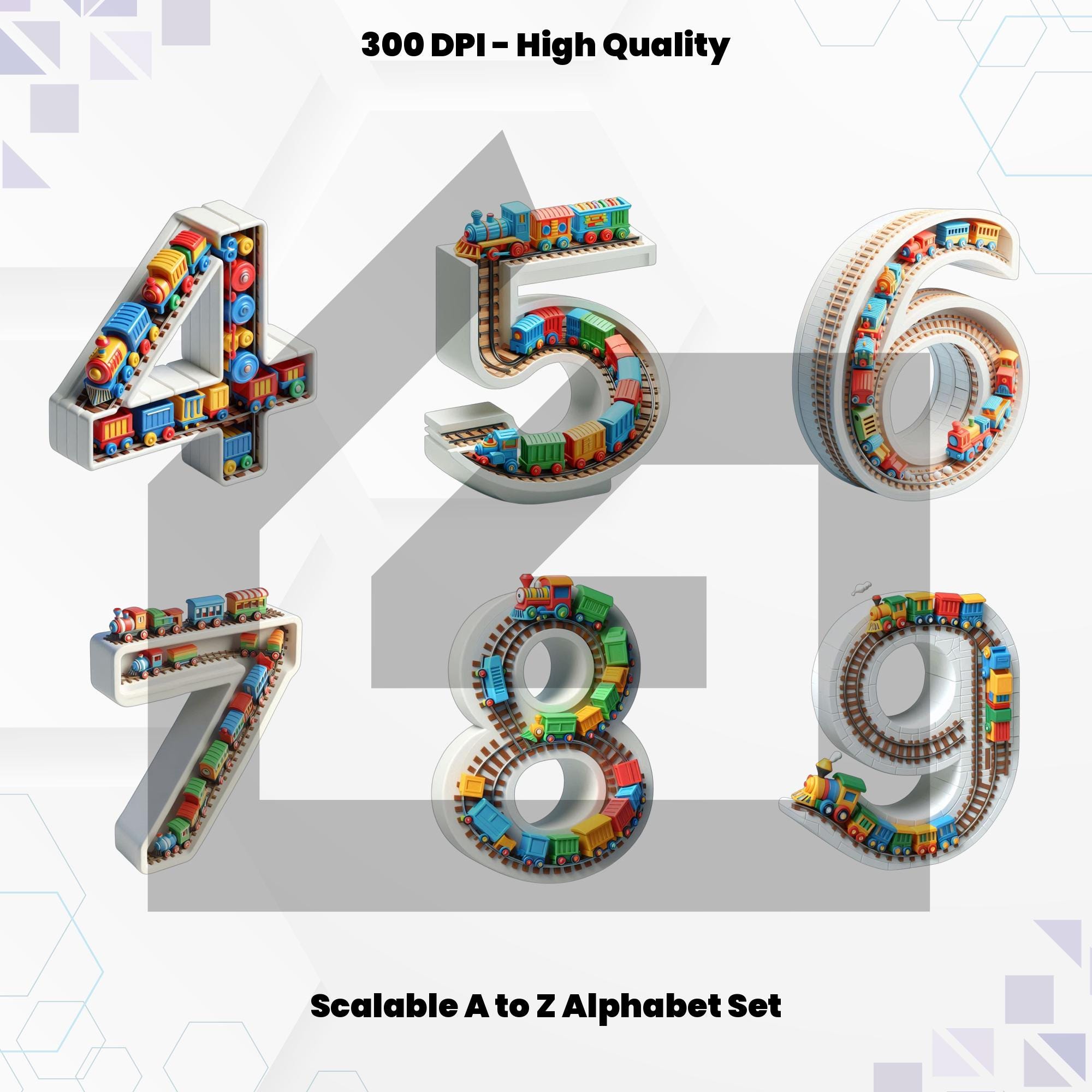 Toy Train Themed Alphabet and Numbers | 3D Sublimation PNG Clipart for ...