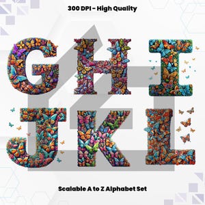 Butterfly Alphabet Clip Art PNG Bundle, Colorful Letters and Numbers ...