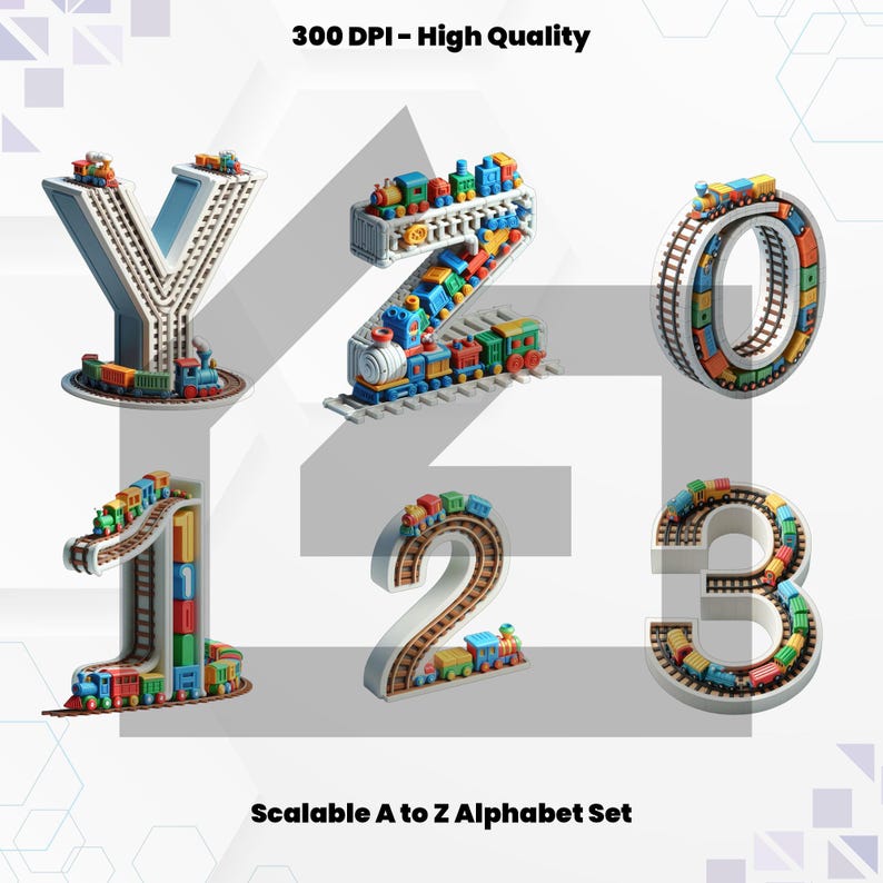 Toy Train Themed Alphabet and Numbers | 3D Sublimation PNG Clipart for ...