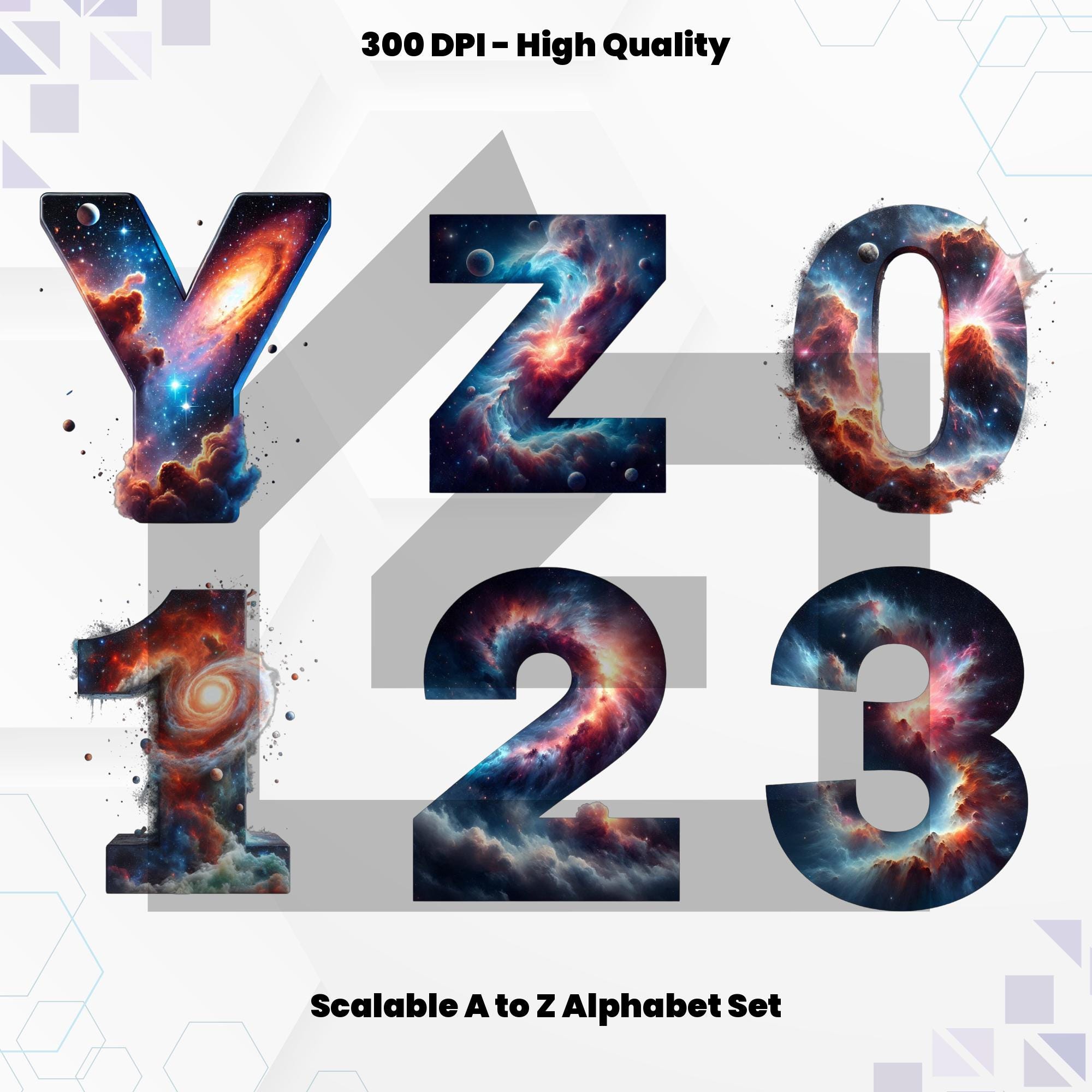 Space Nebula Alphabet PNG Clip Art: Galaxy Letters & Numbers (digital ...