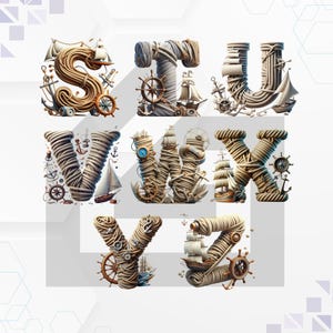 Sailor Rope Alphabet PNG: Marine Doodle Font, 3D Letters (digital ...