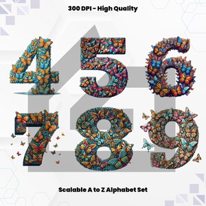 Butterfly Alphabet Clip Art PNG Bundle, Colorful Letters and Numbers ...