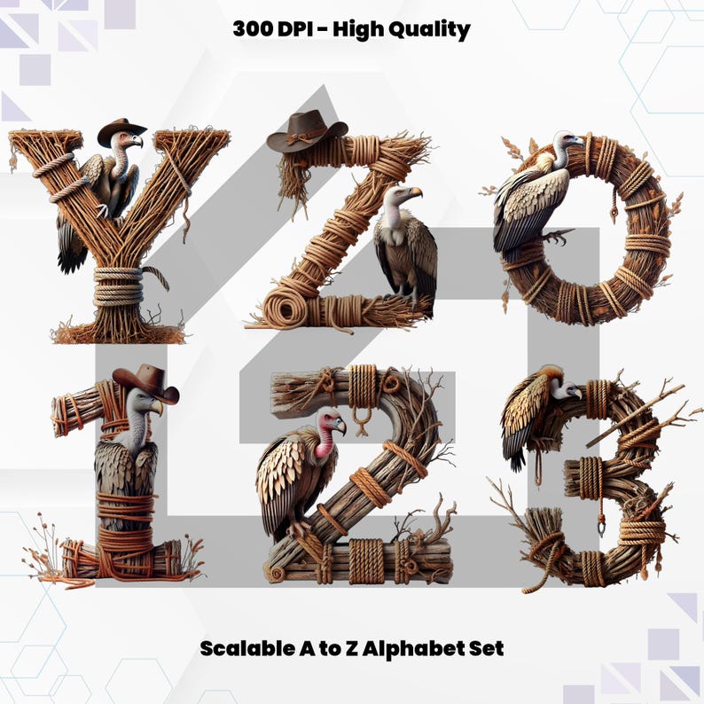 Western Eagle Alphabet Clip Art PNG Bundle, Eagle Letters, Western ...