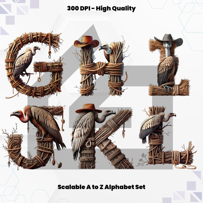 Western Eagle Alphabet Clip Art PNG Bundle, Eagle Letters, Western ...