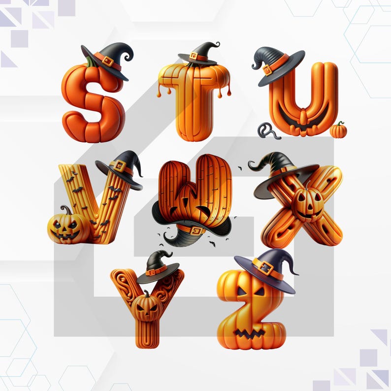 Halloween Pumpkin Witch Hat Alphabet PNG Clip Art Bundle (digital File ...