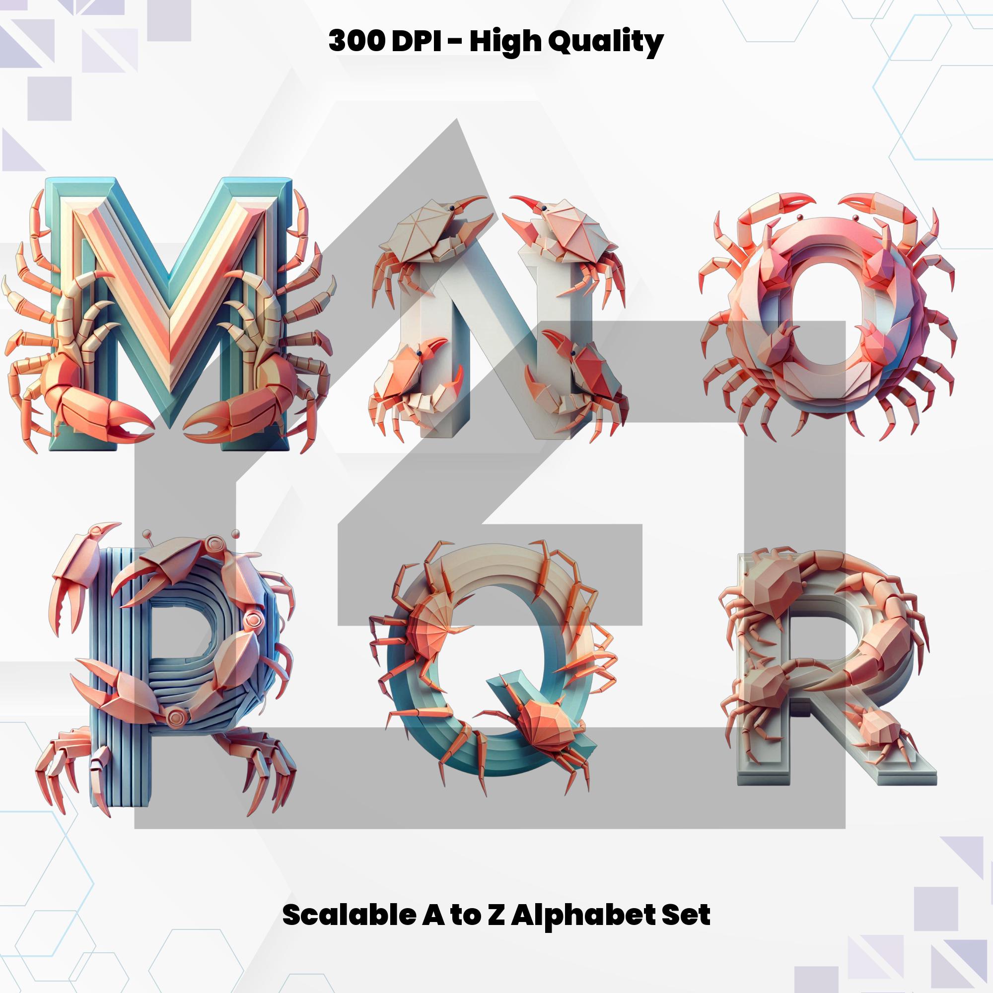 Crab Alphabet Clipart Set: 3D Doodle Letters, Animal Font (PNG) - Etsy