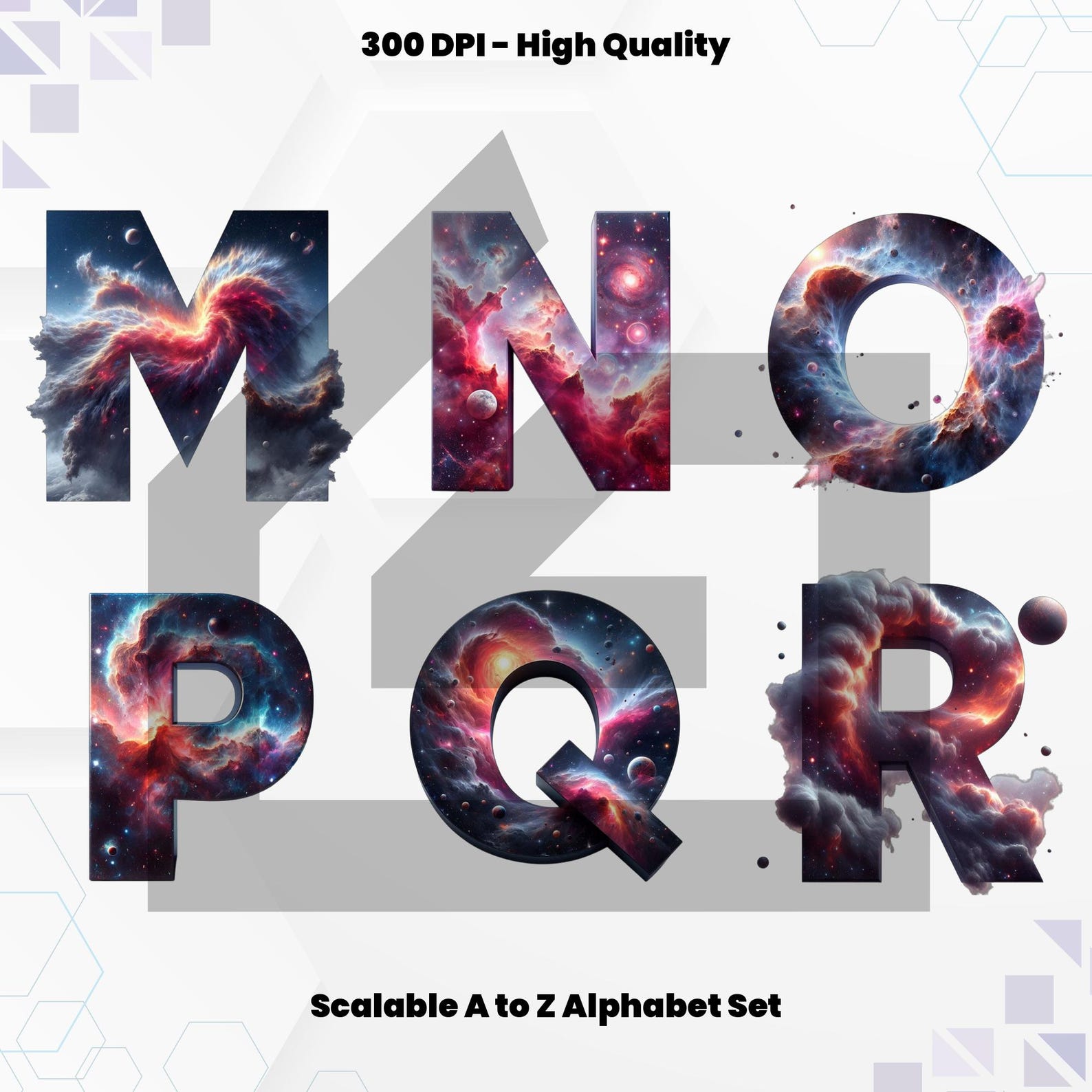 Space Nebula Alphabet PNG Clip Art: Galaxy Letters & Numbers (digital ...