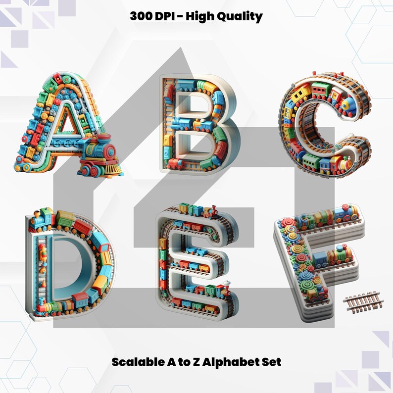 Toy Train Themed Alphabet and Numbers | 3D Sublimation PNG Clipart for ...