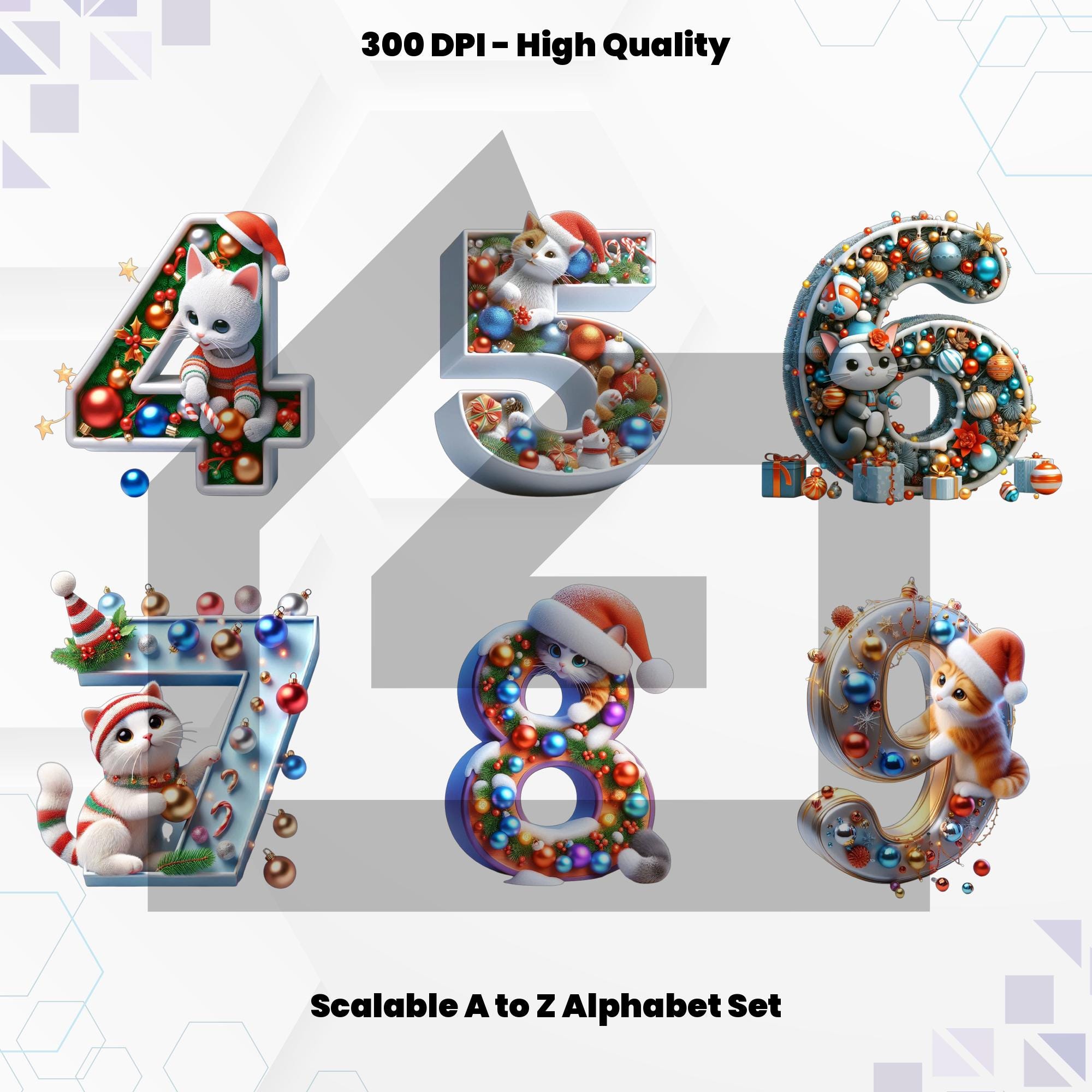 Christmas Printable Doodle Font With Cat Alphabet Numbers Set - Festive ...