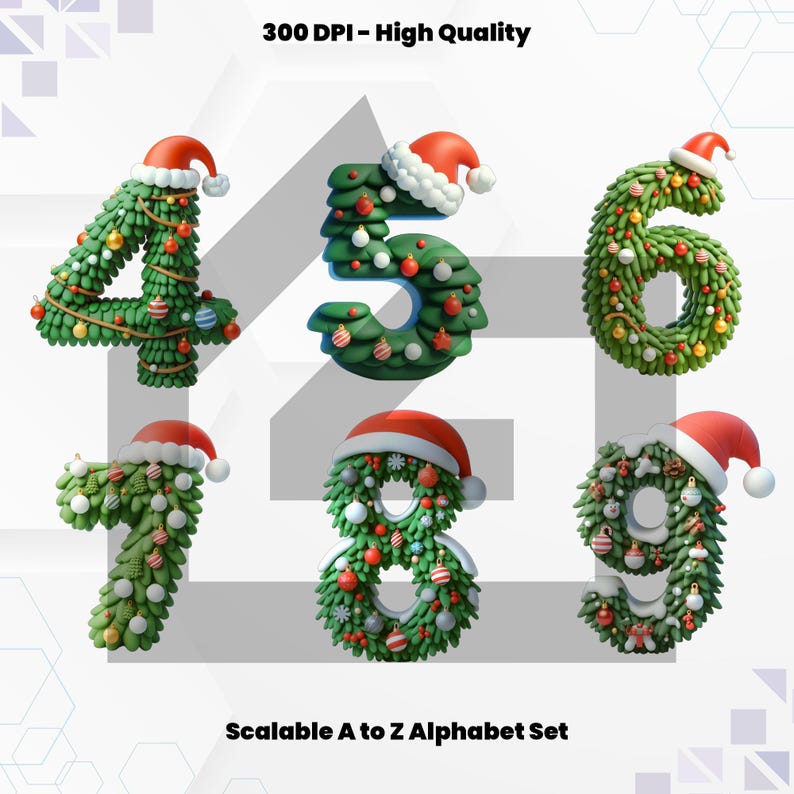 Christmas Tree With Santa Hat Alphabet Set - Festive A-Z Letters PNG ...