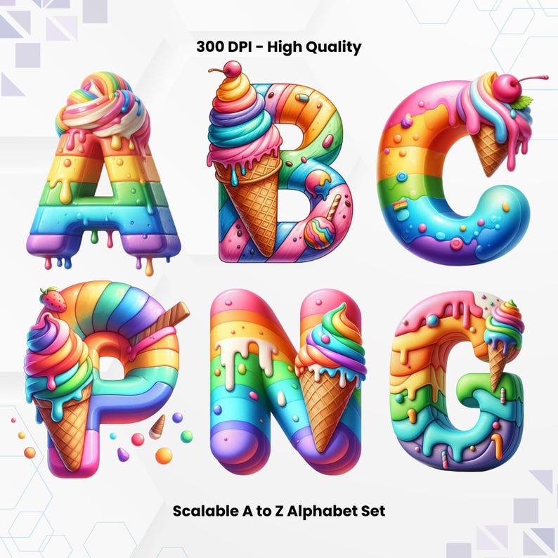 Rainbow Ice Cream Alphabet: Doodle Font PNG Bundle (digital File) - Etsy