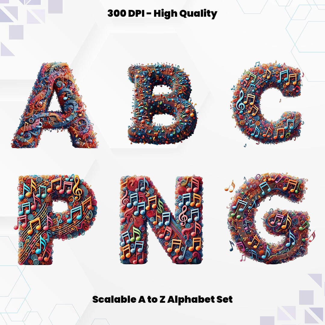 Musical Notes PNG 3D Alphabet Clip Art - Colorful Vibrant Clipart ...