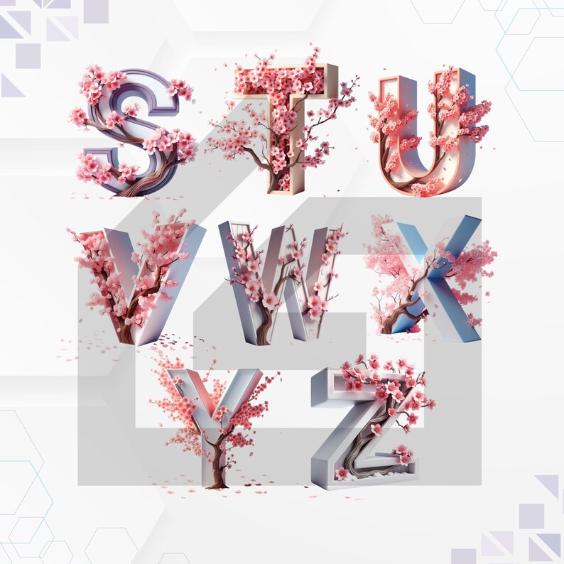 Sakura Floral Alphabet PNG: Doodle Font, 3D Letters (digital Stickers ...