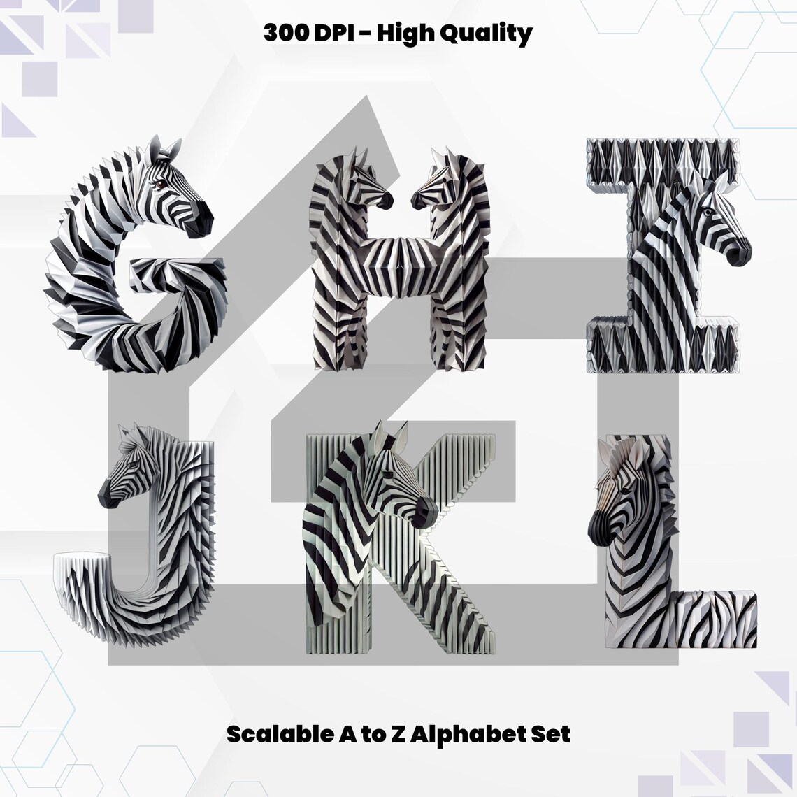 Origami Zebra Alphabet and Numbers Set | Unique Sublimation PNG Clipart ...
