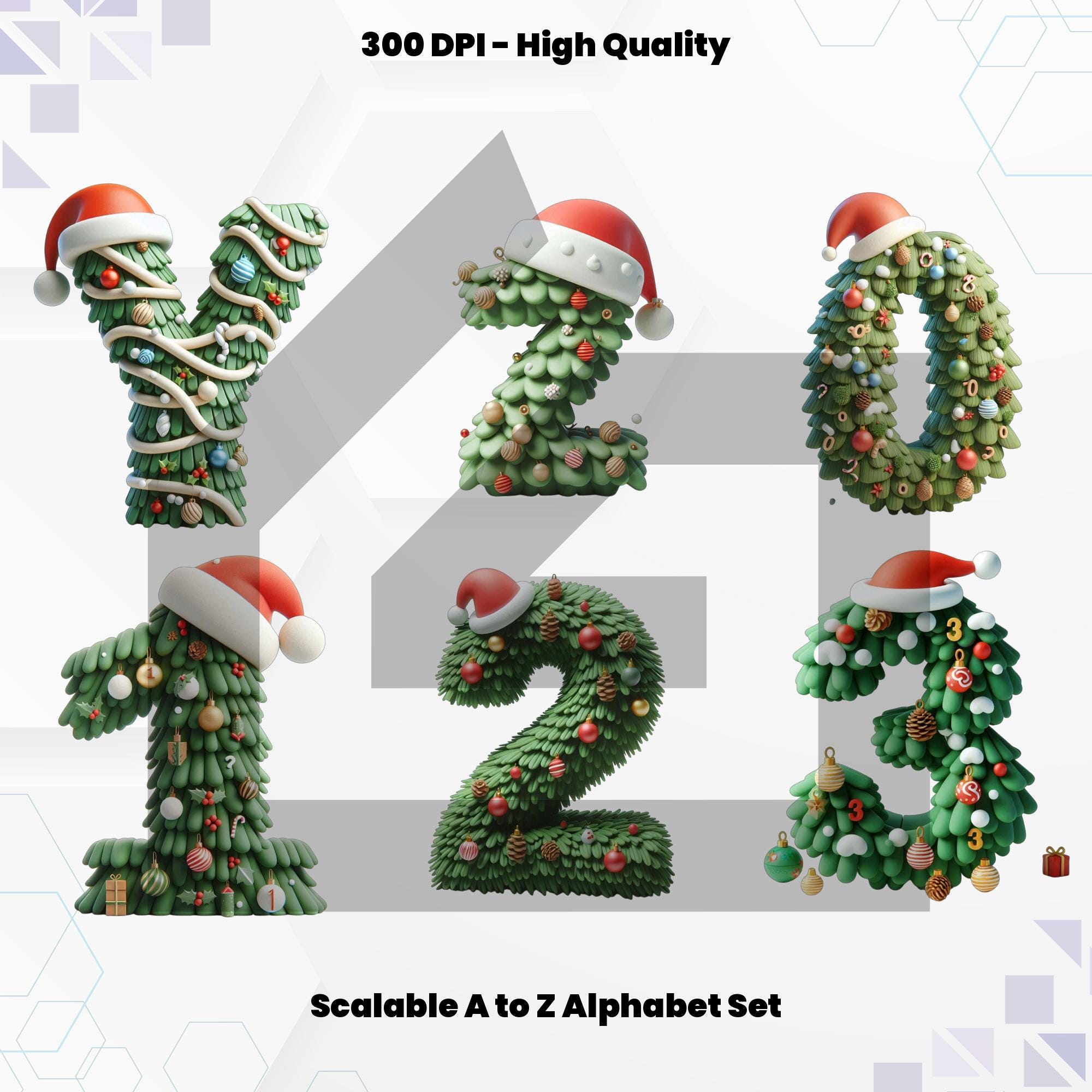 Christmas Tree With Santa Hat Alphabet Set - Festive A-Z Letters PNG ...