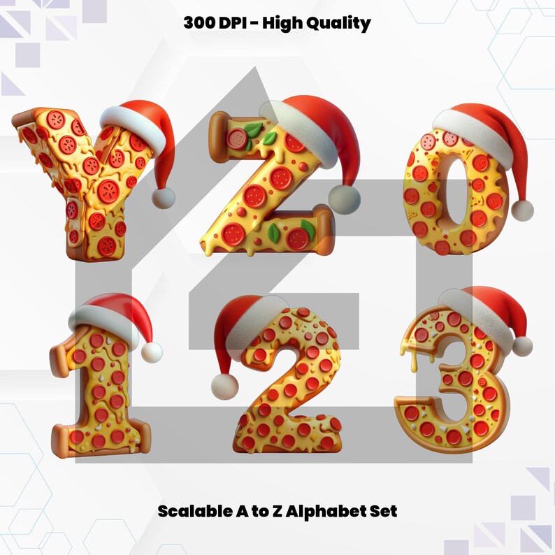 Christmas Pizza Doodle Font: Letters and Numbers PNG Bundle - Etsy
