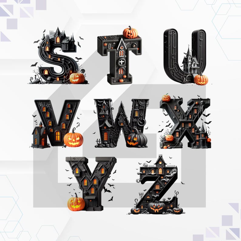 Halloween House Alphabet Clip Art PNG Bundle, Haunted House Style ...