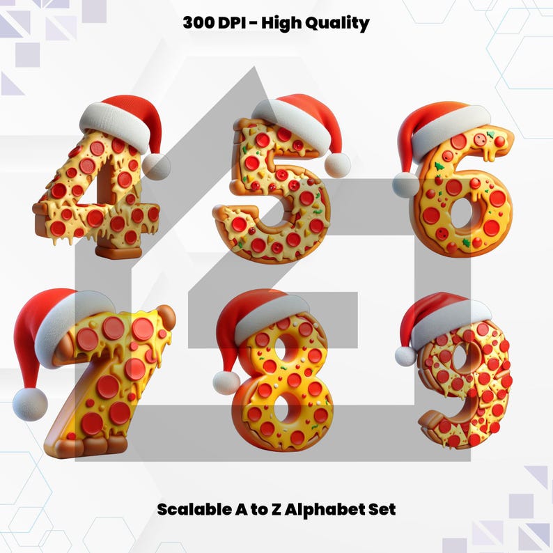 Christmas Pizza Doodle Font: Letters and Numbers PNG Bundle - Etsy