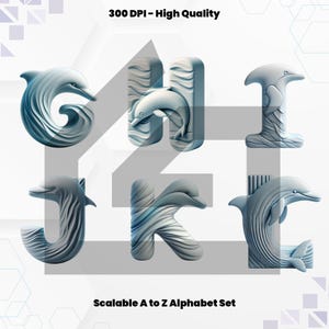 Dolphin Alphabet Clipart: 3D Doodle Letters & Numbers (PNG Digital ...