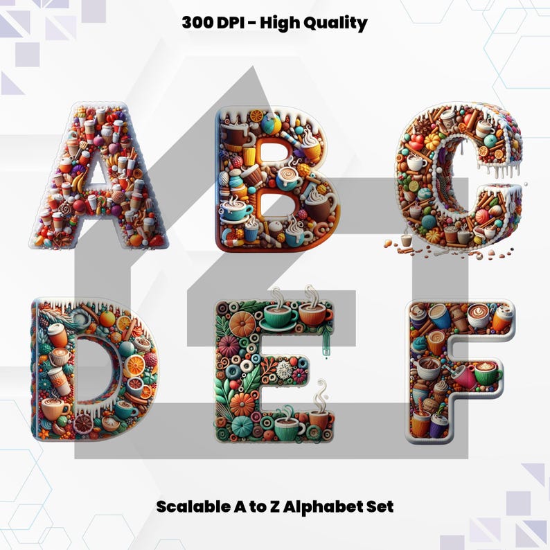Coffee & Drinks Alphabet Clipart: Birthday PNG Set (digital Download ...