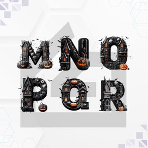 Halloween Haunted House Alphabet: Doodle Letters PNG Bundle (digital ...