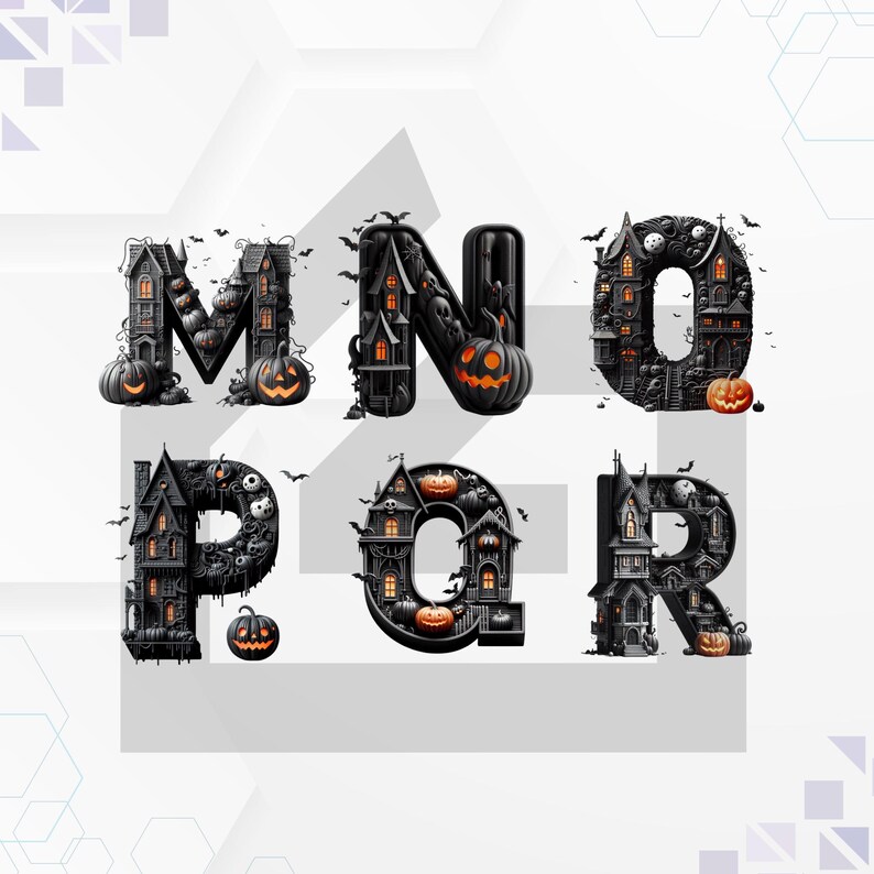 Halloween Haunted House Alphabet: Doodle Letters PNG Bundle (digital ...