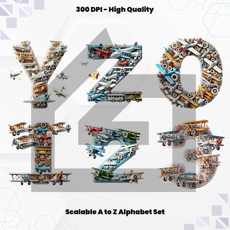 Plane Themed Toy Kids Alphabet and Numbers | 3D Sublimation PNG Clipart ...