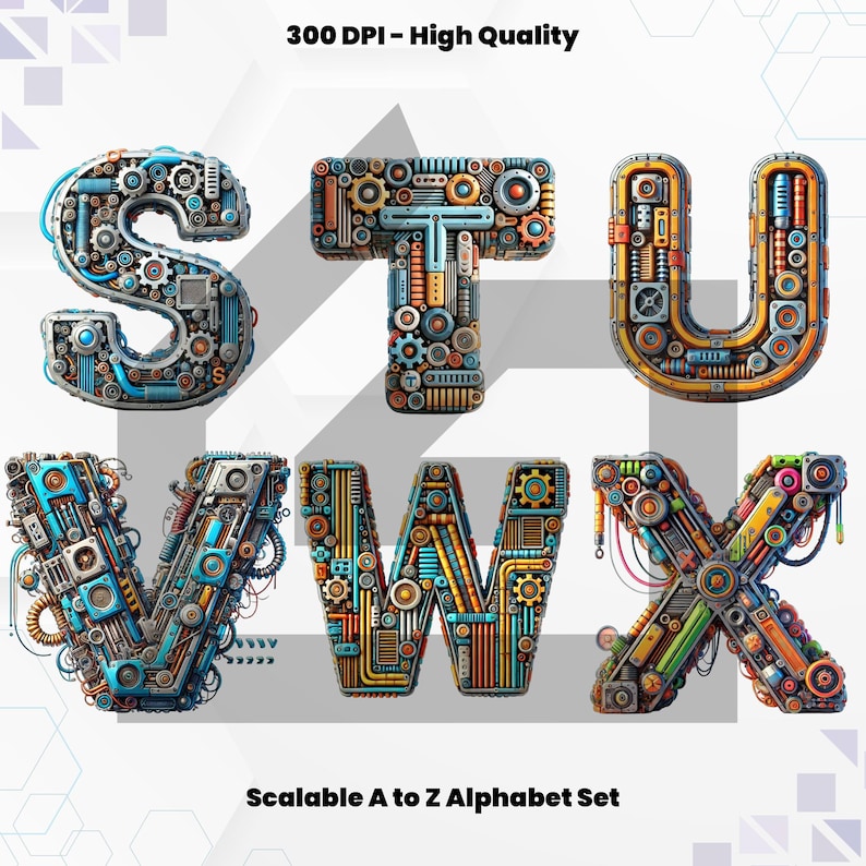 Cartoon Engineering Alphabet: Mechanic Font PNG Bundle (digital File ...