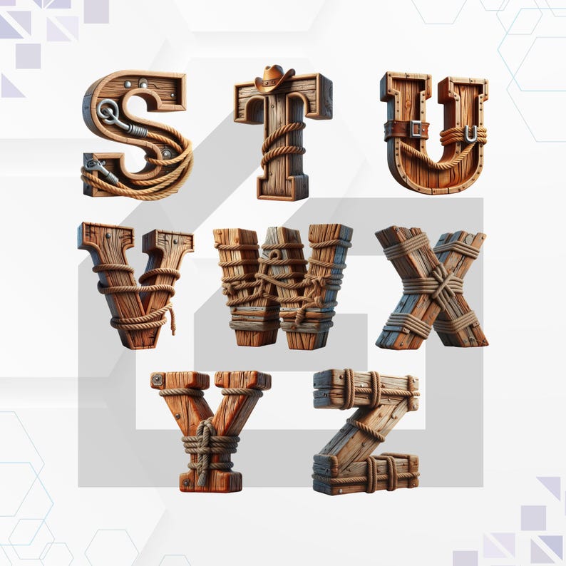 Western Alphabet Clip Art PNG Bundle, Cowboy Letters, Western Doodle ...