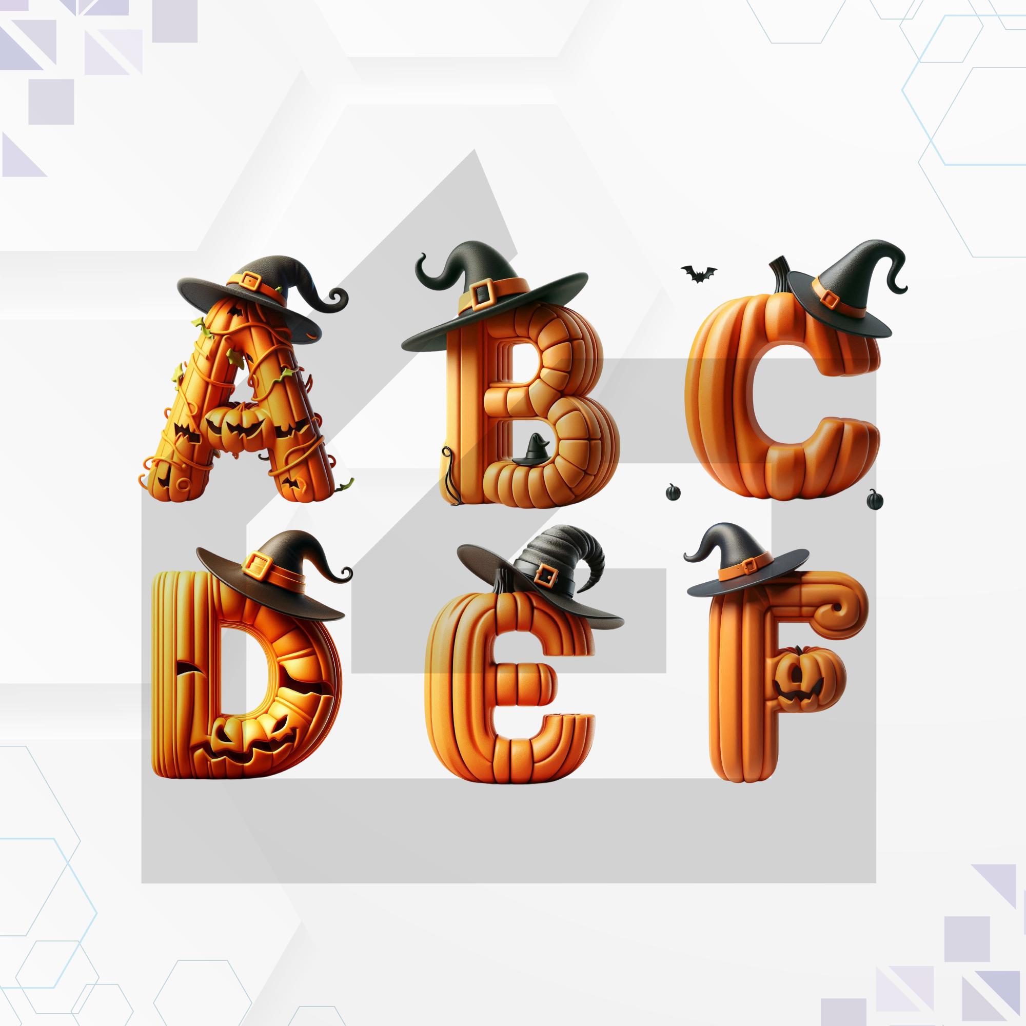 Halloween Pumpkin Witch Hat Alphabet PNG Clip Art Bundle (digital File ...