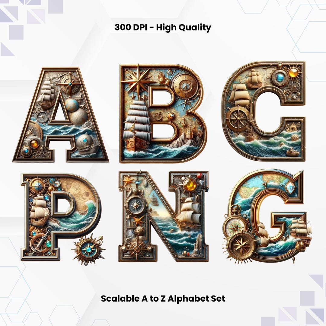 Marine Map Alphabet PNG: Ocean Wave Font, Nautical Letters (digital ...