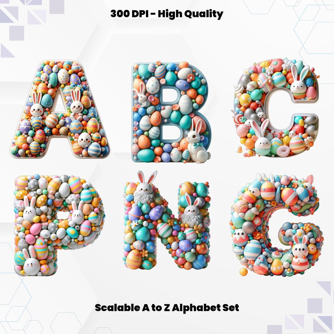 Easter Egg Alphabet PNG: Colorful Doodle Font (digital Download) - Etsy