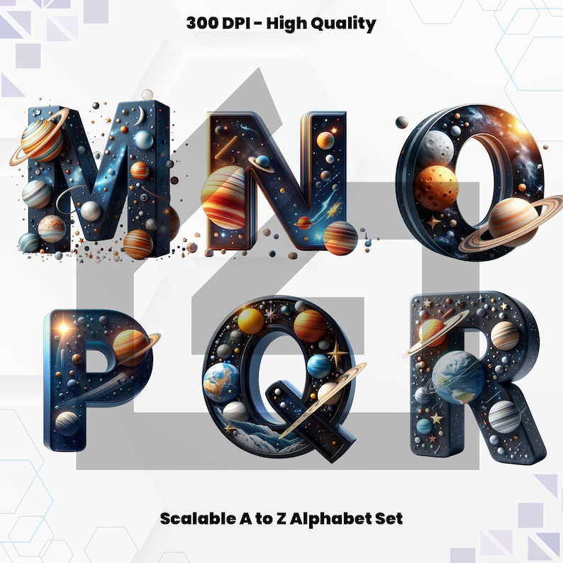 Galaxy Planet Alphabet Letters PNG Bundle: Space Clip Art (digital ...