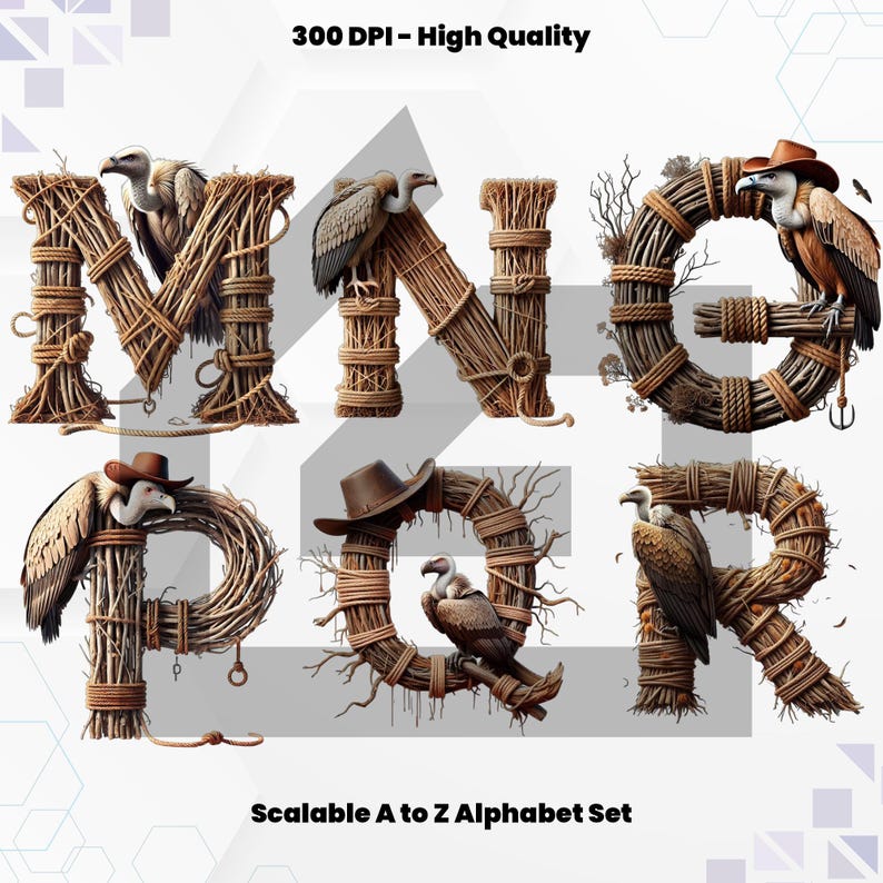 Western Eagle Alphabet Clip Art PNG Bundle, Eagle Letters, Western ...