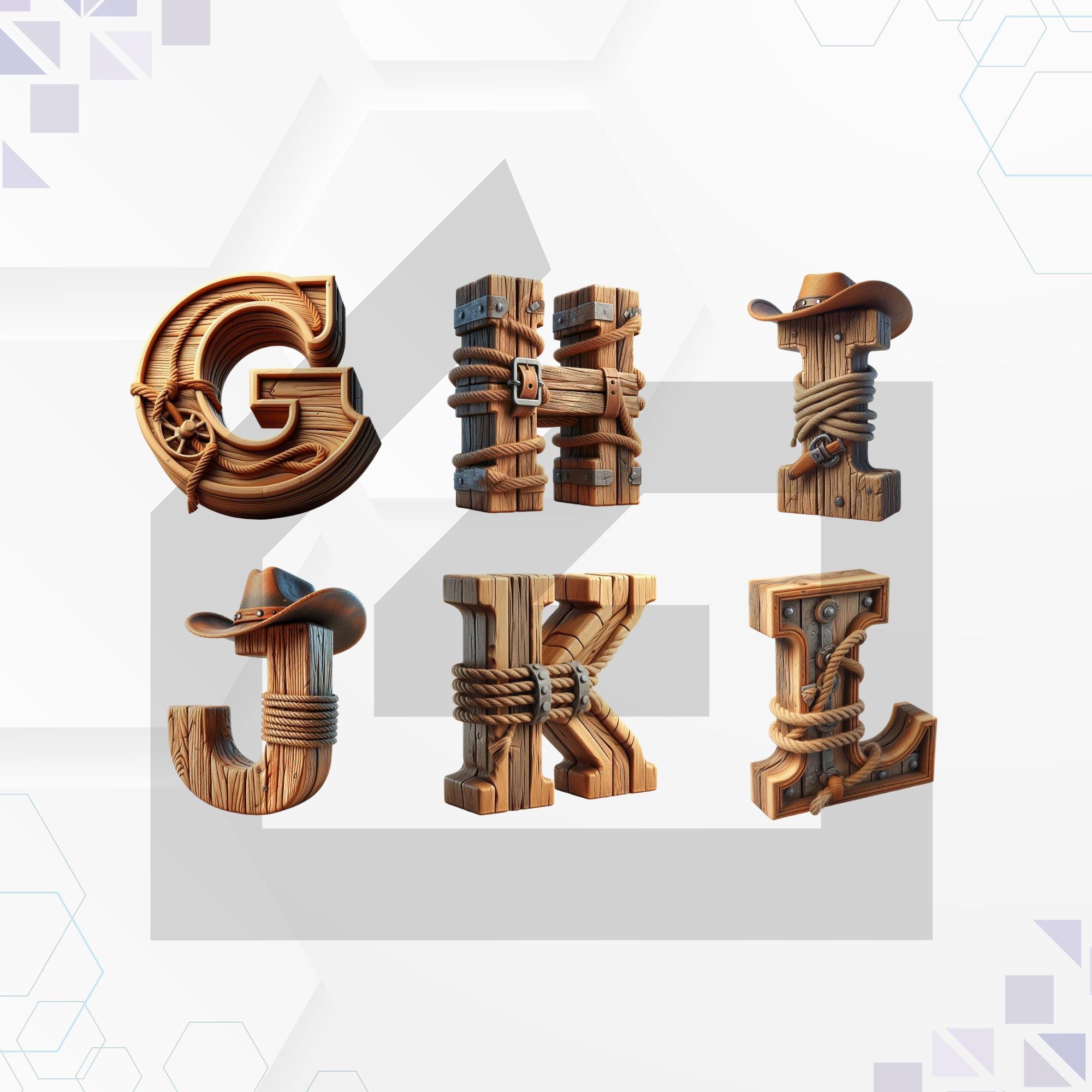 Western Alphabet Clip Art PNG Bundle, Cowboy Letters, Western Doodle ...