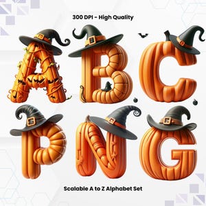 Halloween Pumpkin Witch Hat Alphabet PNG Clip Art Bundle (digital File ...