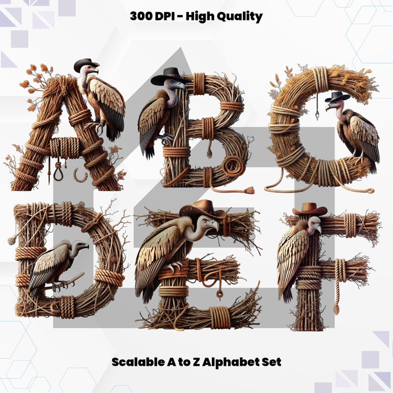 Western Eagle Alphabet Clip Art PNG Bundle, Eagle Letters, Western ...