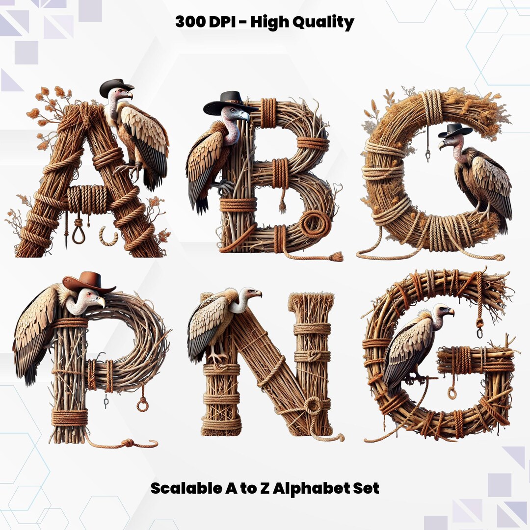 Western Eagle Alphabet Clip Art PNG Bundle, Eagle Letters, Western ...