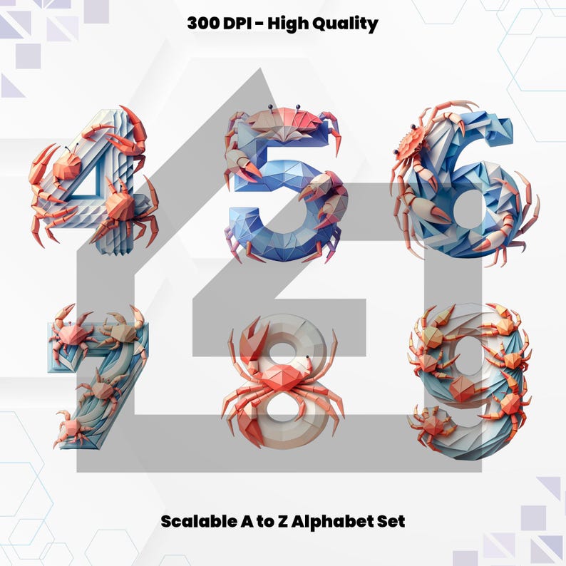 Crab Alphabet Clipart Set: 3D Doodle Letters, Animal Font (PNG) - Etsy