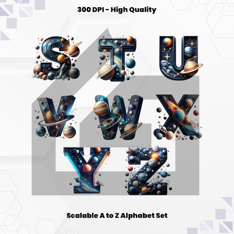 Galaxy Planet Alphabet Letters PNG Bundle: Space Clip Art (digital ...