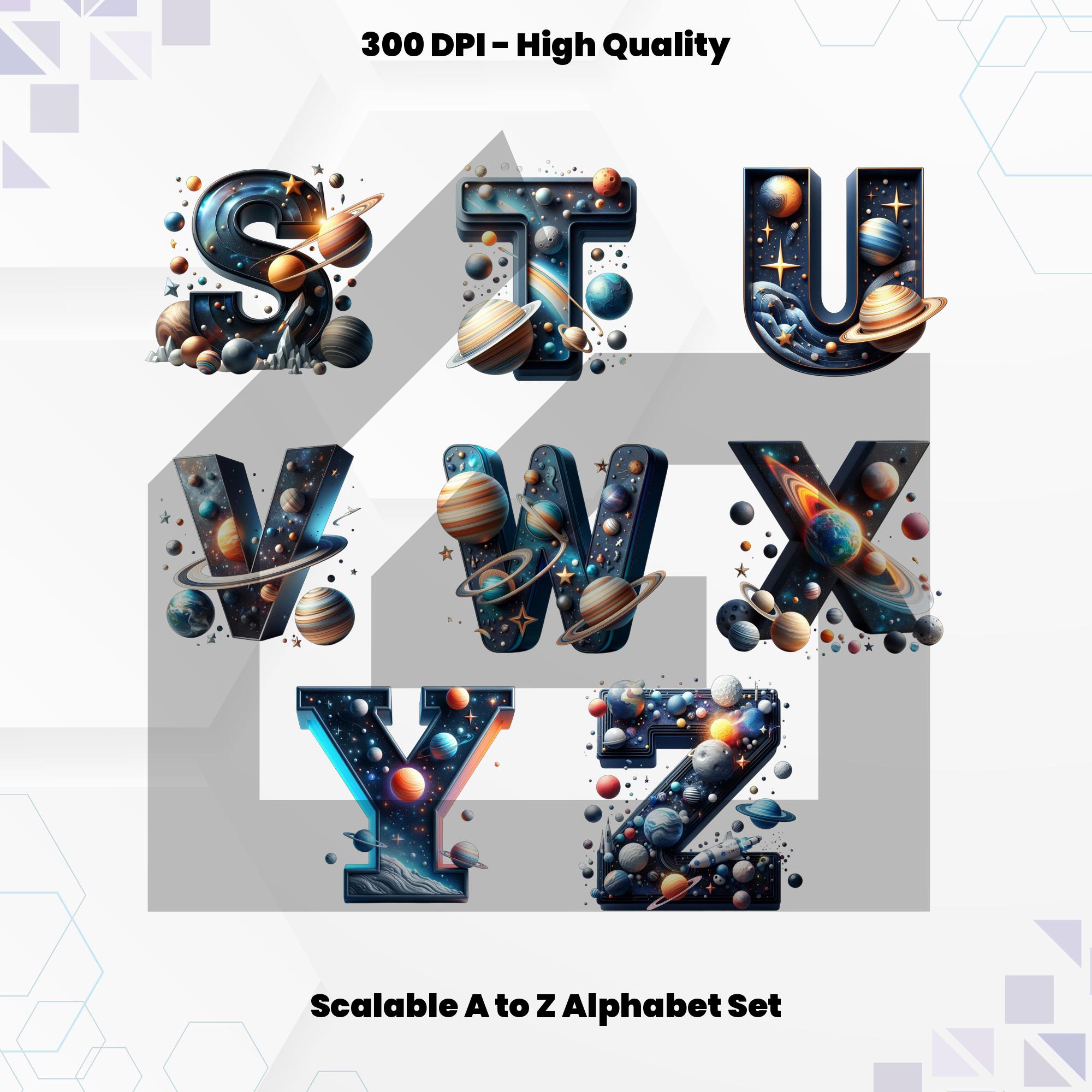 Galaxy Planet Alphabet Letters PNG Bundle: Space Clip Art (digital ...
