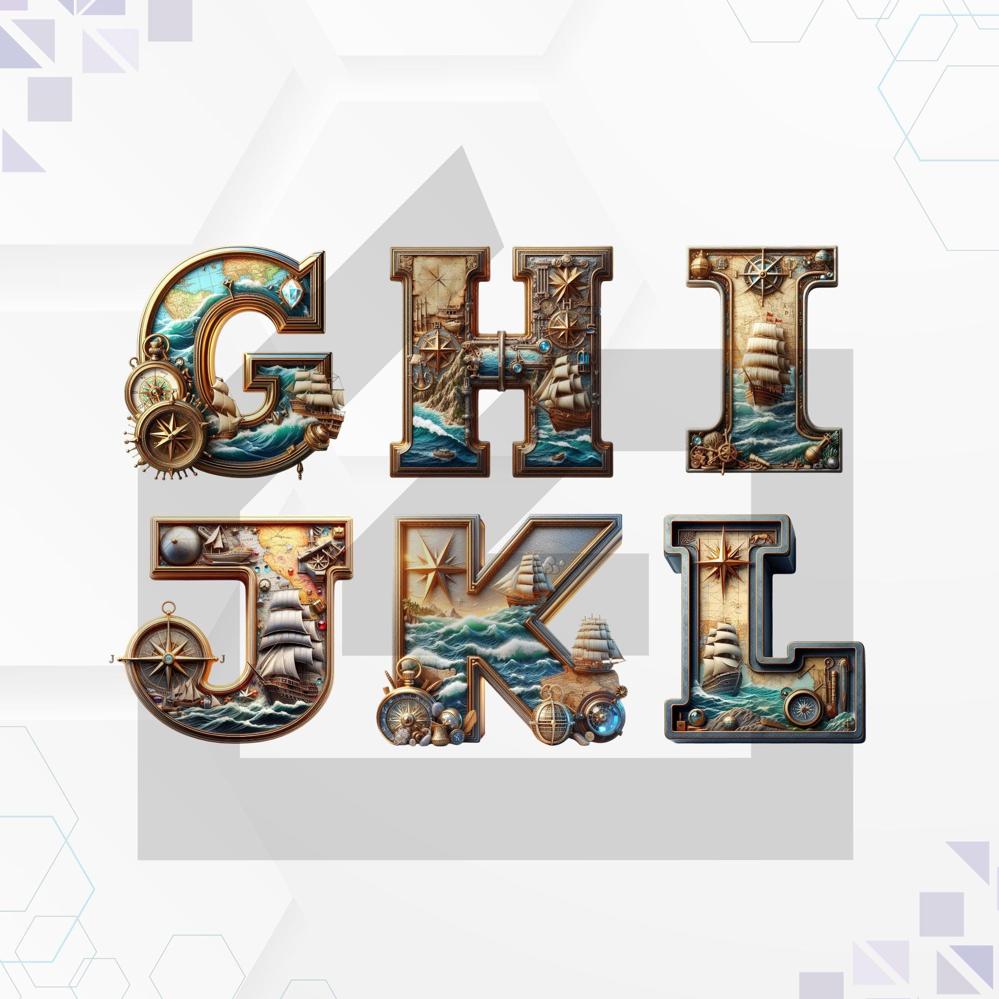 Marine Map Alphabet PNG: Ocean Wave Font, Nautical Letters (digital ...