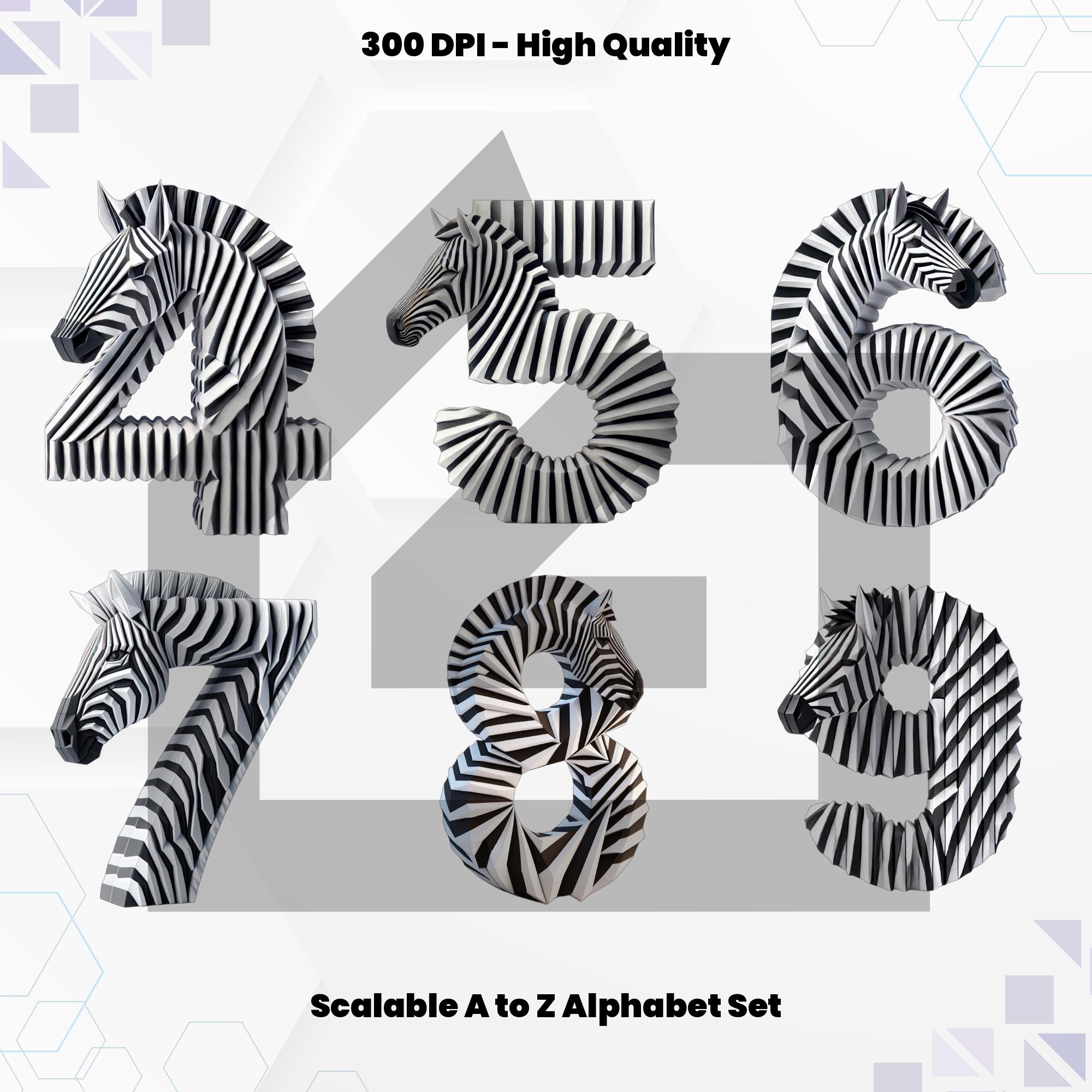 Origami Zebra Alphabet and Numbers Set | Unique Sublimation PNG Clipart ...